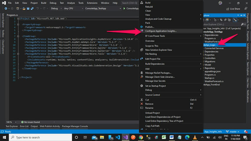 Application Insights In Mvc Core Web Api Core And Entity Framework Core 1403